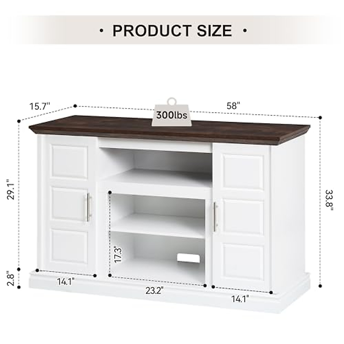 IDEALHOUSE Farmhouse Modern TV Stand, 58 x 15.7 x 33.8 inches, White