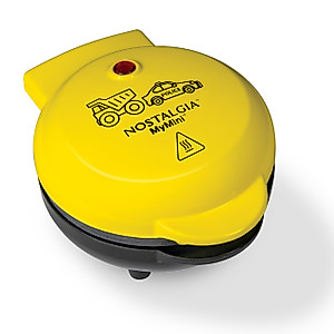 Nostalgia MyMini Cars and Trucks Shape Electric Waffle Maker, 5-Inch Non-Stick Griddle for Waffles, Hash Browns, Eggs, and More, Yellow