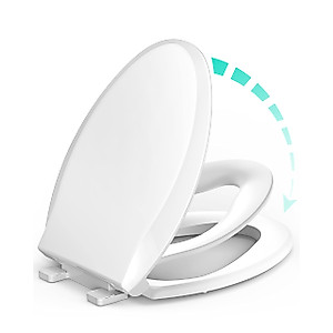 Elongated Toilet Seat with Built-in Potty Training Seat for Toddlers& Adults, Slow Close, Never Loosen, Heavy Duty, Ergonomic, Space Saving Toddler Toilet Seat(Elongated 18.5", Oval)