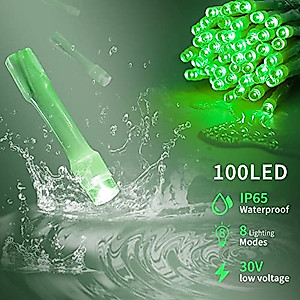 oopswow 100 LED 33FT Fairy String Lights,Christmas Lights with 8 Lighting Modes,Mini String Lights Plug in for Indoor Outdoor Christmas Tree Garden Wedding Party Decoration-Green