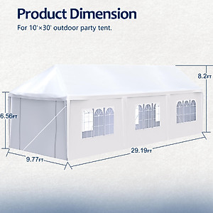 GLANZEND 10'x30' Outdoor Party Tent, Outdoor Canopy Tent Wedding Birthday Tents with 8 Removable Sidewalls, Gazebo w/Transparent Windows Outside Gazebo Event Tent for Garden Patio and Backyard