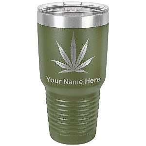 LaserGram 30oz Vacuum Insulated Tumbler Mug, Marijuana leaf, Personalized Engraving Included (Camo Green)