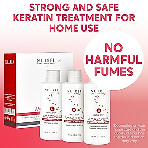 Brazilian Keratin Smoothing Blowout System for Dry, Damaged Hair - Formaldehyde-Free Three-Step Protein Treatment (Shampoo, Conditioner, 2.02 Fl Oz Each)
