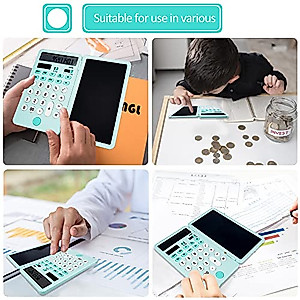 VEWINGL Calculator with Notepad,12 Digit Large Display Office Desk Calcultors,Dual Power Rechargeable and Solar 2 in1 Multi Function Calculator,Suitable for Office,School,Home and Business use (Cyan)