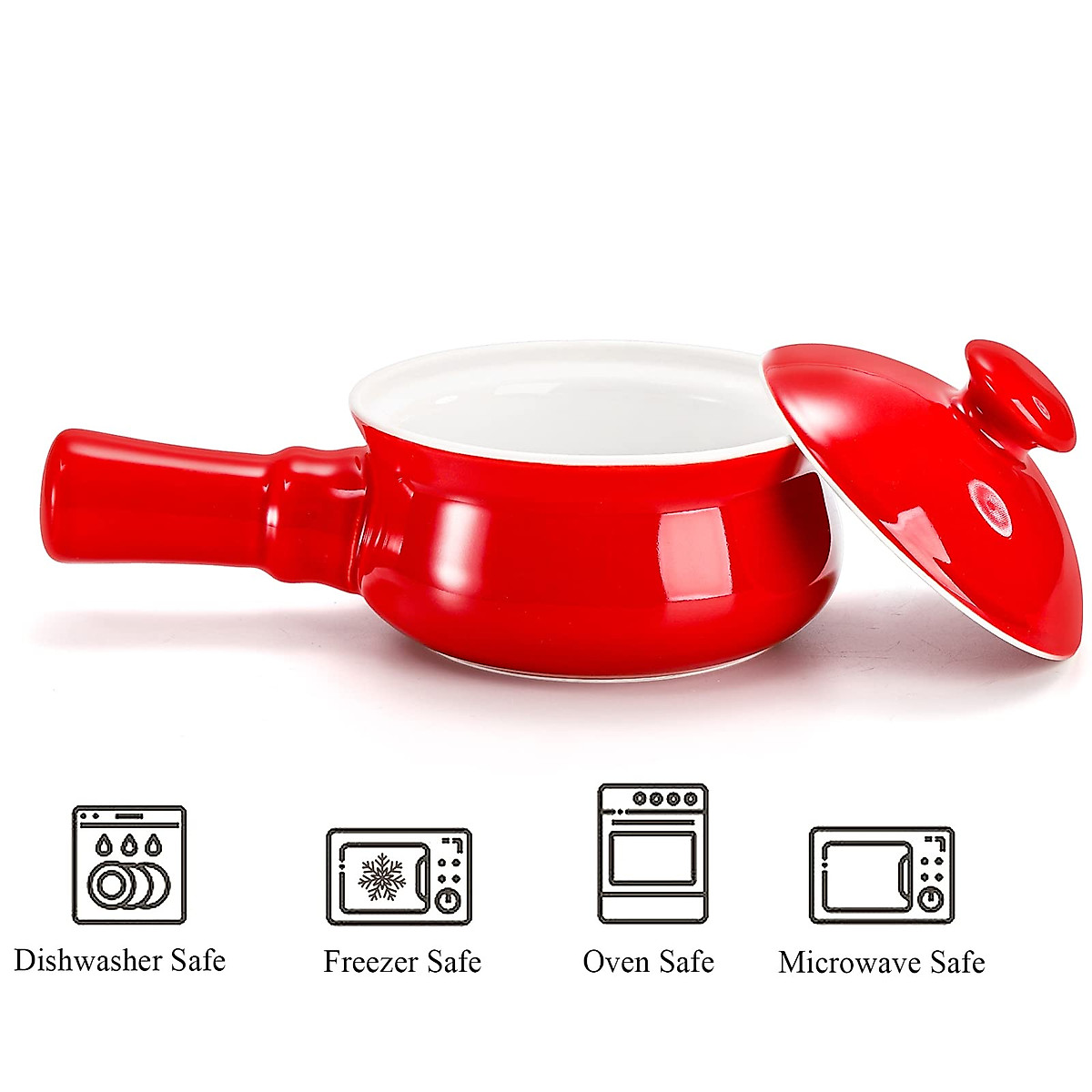 TOPZEA 4 Pack French Onion Soup Crock, 16oz Ceramic Individual Soup Chili Bowls with Handle & Lid, Mini Casserole Bowl for Pot Pie, Stew, Oven Microwave Broil Dishwasher Safe