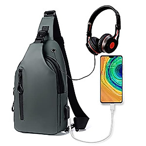 chinatera Crossbody Sling Backpack for Men Leather Chest Shoulder Bag with USB Port and Headphone Hole for Travel Hiking (Green)