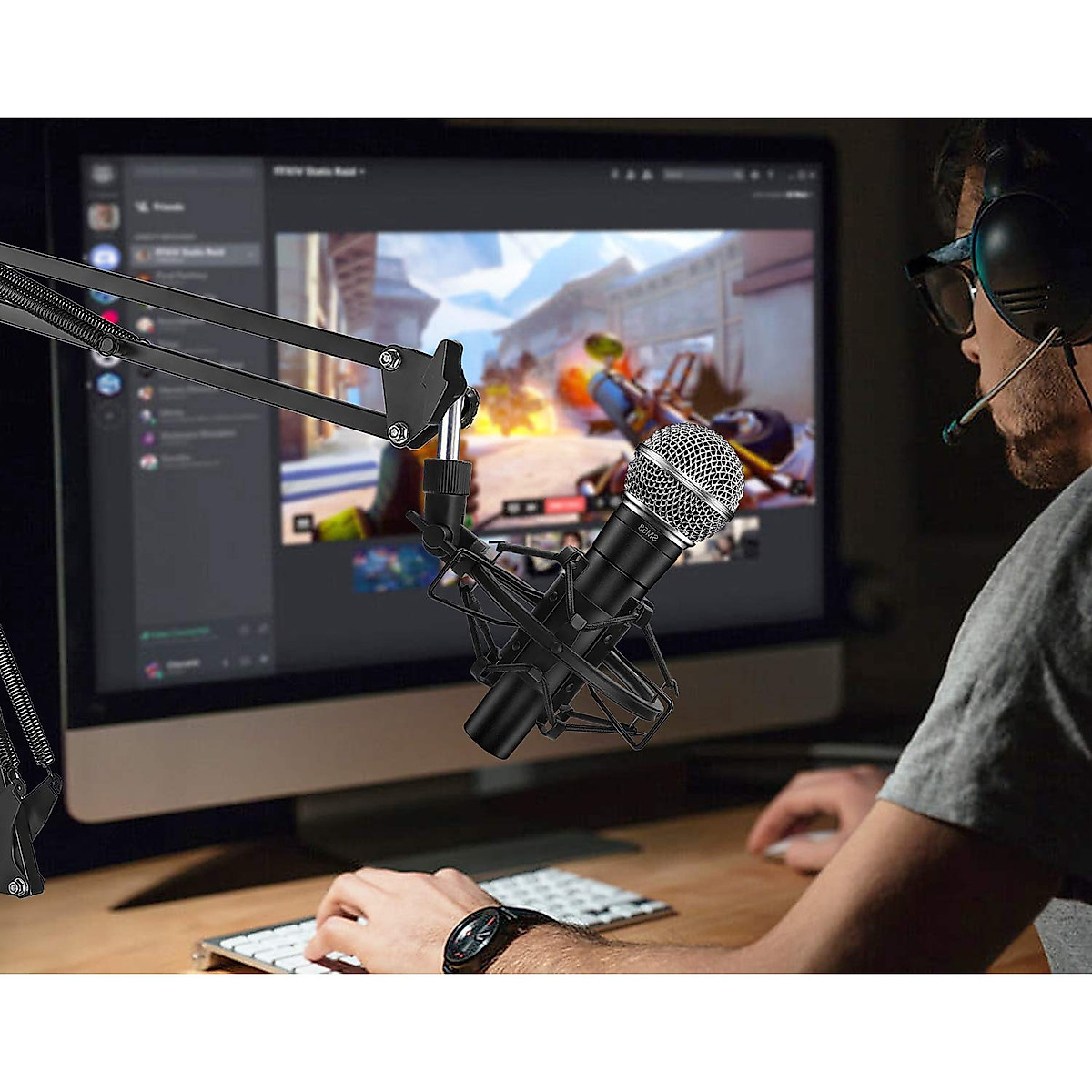 SUNMON SM58 Microphone Shock Mount Holder for Reduces Vibration and Noise, Suitable for Shure SM58-LC, SM58-CN Cardioid Dynamic Vocal Mic