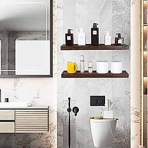 QTSARTISAN Floating Shelf ,Wall Shelf,Decor Wall Mounted Shelves ,Hanging Shelf Set for Bathroom Kitchen Living ,Kitchen,Room Bedroom Storage (17" x 5.9", Dark Walnut)