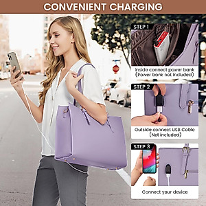 LOVEVOOK Laptop Bag for Women, Fashion Works Computer Tote Bag, 15.6-Inch Large Capacity Shoulder Bag Set with Clutch Purse, Professional Business Briefcase for Office Lady, 2PCs, Light Purple