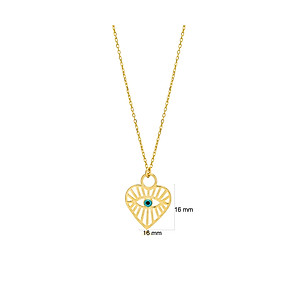 Ambica New York Heart Evil Eye Necklace for Women,14K Gold Plated Necklace with Heart Pendant,Turquoise Evil Eye Pendant Third Eye Necklace, Sterling Silver, No Gemstone