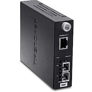 TRENDnet Intelligent 1000Base-T to 1000Base-LX/SX Single Mode SC Fiber Media Converter (20KM, 12.4Miles), Fiber to Ethernet Converter, SC Type Fiber Port,Lifetime Protection, TFC-1000S20, Black