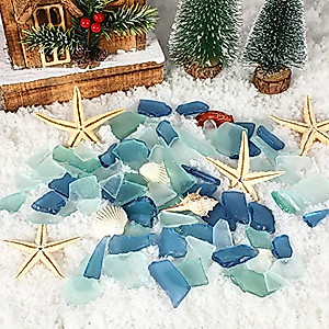 Sea Glass for Crafts Seaglass Pieces Decor Flat Frosted Sea Glass Vase Filler Crushed Sea Glass for Beach Wedding Party Decor Home Aquarium Decor DIY Art Craft Supplies (Blue, White, Green,11 Oz)