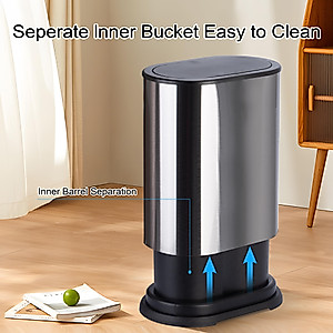 YCTEC Small Bathroom Trash Can with Pop up Lid, 6 Litter/1.6 Gallon Stainless Steel Small Garbage Can, Slim Trash Bins for Bedroom, Toilet, Office