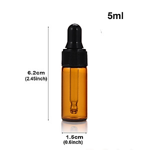 Simple-e 10pcs 5ml 1/6oz Amber Mini Glass Bottle Amber Sample Vial Small Essential Oil Bottle with Glass Eye Dropper + 1pc Glass Clean Cloth + 1pc 3ml dropper (10)