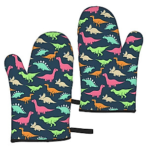 2 Piece Set Oven Mitts, Colorful Dinosaur Animal Baking Glove for Cooking BBQ