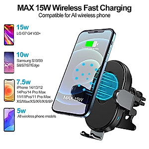 ForestDash Wireless Car Charger, 15W Qi Fast Car Phone Holder Mount Wireless Charging, Auto-Clamping Phone Mount Car Air Vent Stand for 13 12 11 XR SE, Galaxy S10/S22/S20+, LG, etc
