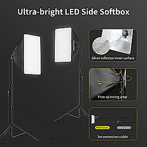RaLeno Photography Lighting Kit, 2.6m x 3m Background Support System with 3 x 85W 5500K LED Bulbs Softbox and 2-in-1 Reflector, Continuous Softbox Light for Photo Video Shooting