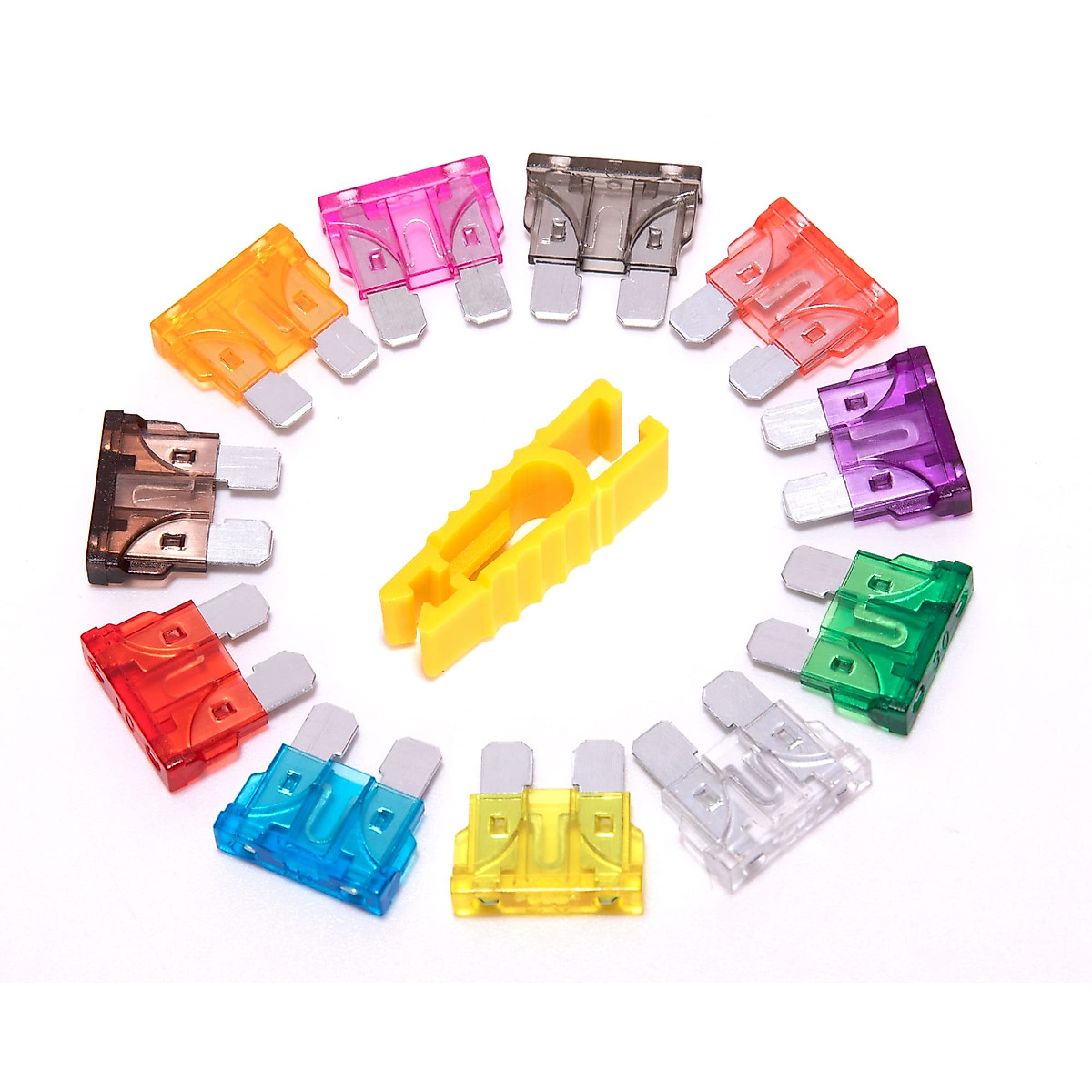 Ginsco 130 Pcs Blade Fuses Assortment Kit Standard Regular Size 2A 3A 5A 7.5A 10A 15A 20A 25A 30A 35A 40A with Puller for Car RV Truck Marine Boat Motorcycle Bus