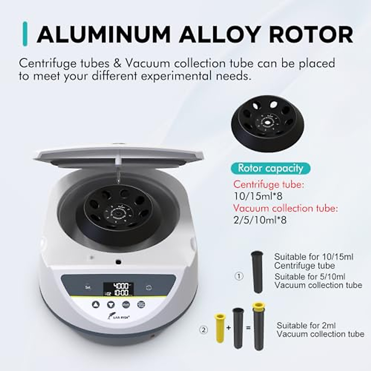 LAB FISH Lab Benchtop Centrifuge Machine 8 x 2ml/5ml/10ml/15ml Capacity Test Tubes,Low Speed 500-5000r/min,Max 3074xg RCF