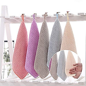 Onlup Hanging Hand Towels，Hand Dry Towels for Kitchen & Bathroom, Super Absorbent Soft Small Hanging Towel Set with Hanging Loop, Machine Washable Towel Fast Drying, Set of 5