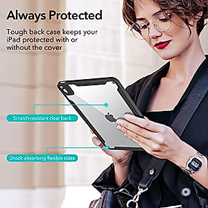 ESR for iPad Air 5th Generation Hybrid Case (2022), iPad Air 4th Generation Case (2020) with Pencil Holder, Removable Magnetic Cover, Vertical Stand, Rebound 360 Series, Black