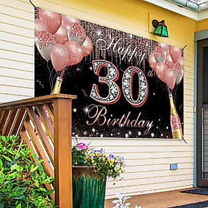 Happy 30th Birthday Decorations for Women Rose Gold, Cheers to 30 Years Birthday Party Backdrop Banner, Thirty Birthday Yard Sign Photo Props Background Decor Supplies for Her, Fabric, Vicycaty