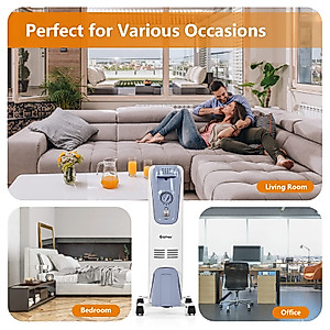 COSTWAY Oil Filled Radiator Heater, 1500W Portable Space Heater with Adjustable Thermostat, 3 Heat Settings, Overheat and Tip-Over Protection, Electric Oil Heater for Living Room Bedroom, Indoor Use