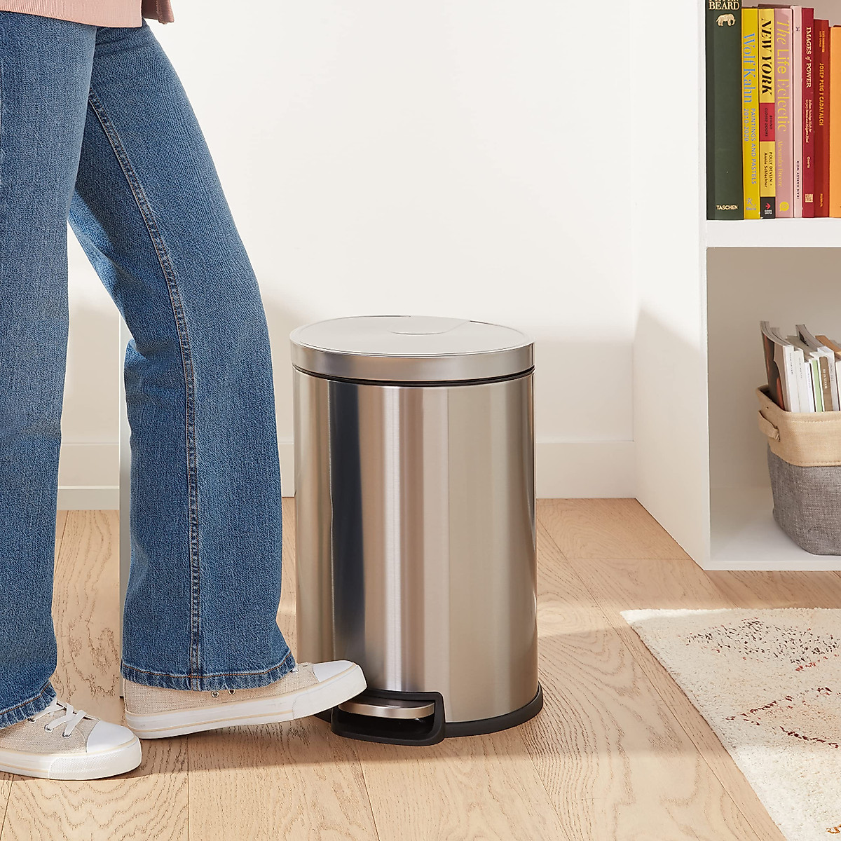 Amazon Basics 5 Liter / 1.3 Gallon Round Soft-Close Trash Can with Foot Pedal - Stainless Steel