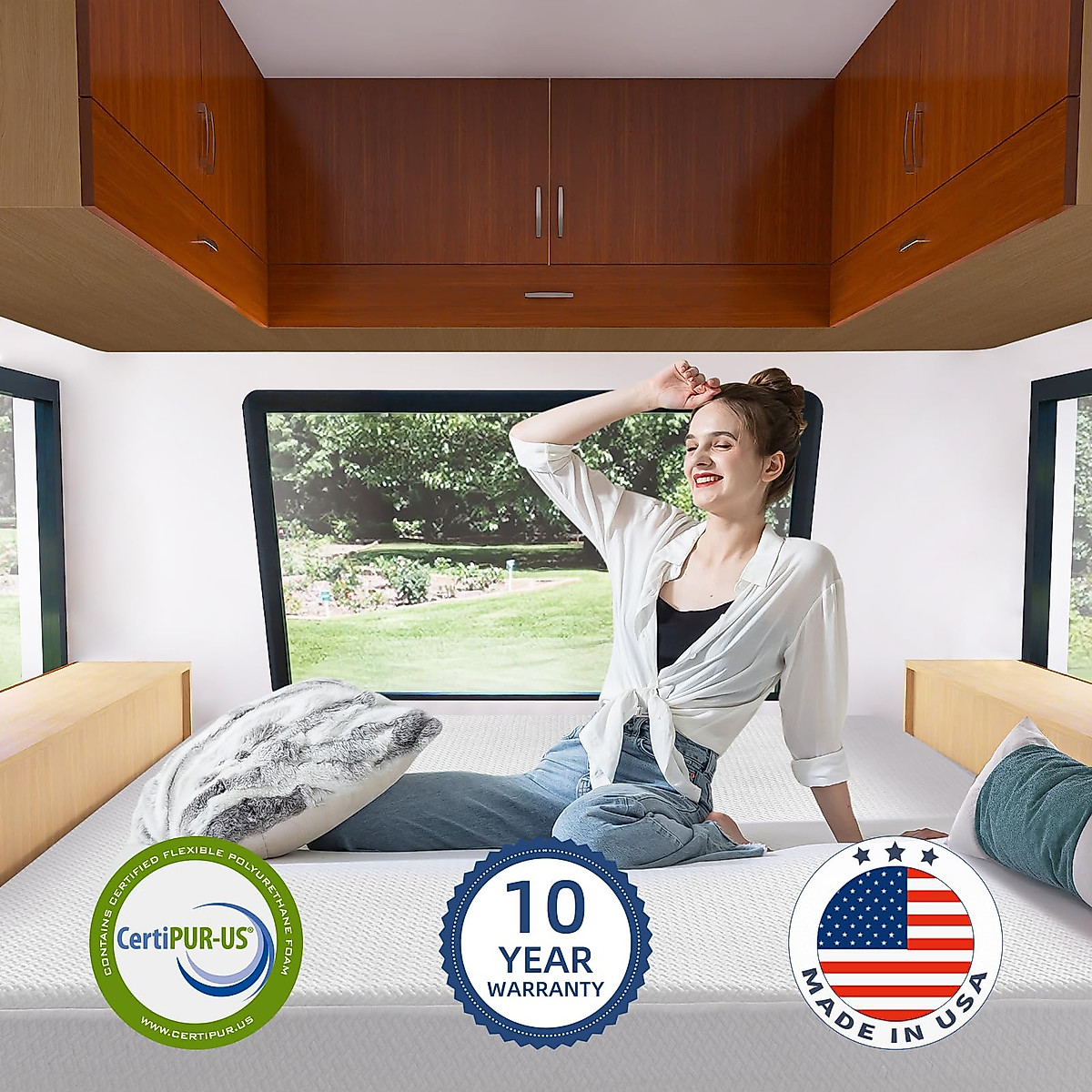 Opoiar 10 Inch RV Mattress Short Queen,Cooling Gel Memory Foam Mattress,Medium Firm Mattress in a Box,for RV/Camper/Trailer/Truck Mattress,Pressure Relief,Made in USA,CertiPUR-US Certified