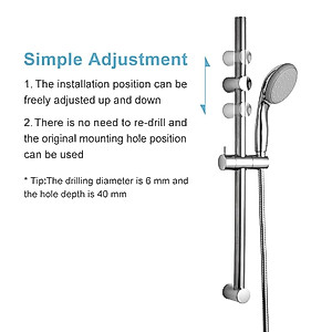 OFFO Shower Slide Bar 27 Inches Adjustable Installation Distance 15-26 Inches with 360° Adjustable Handheld Shower Head Holder for Bathroom, Screw Wall Mounted, Chrome Finish