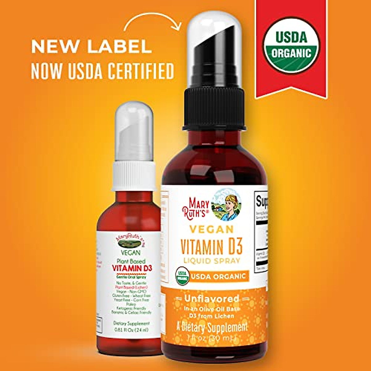 Vegan Liquid Vitamin D3 & USDA Organic Vitamin A Liquid Drops Bundle by MaryRuth's | Immune Support | Eye Health | Skin Health | Sugar Free | Vegan | Non-GMO | Gluten Free.