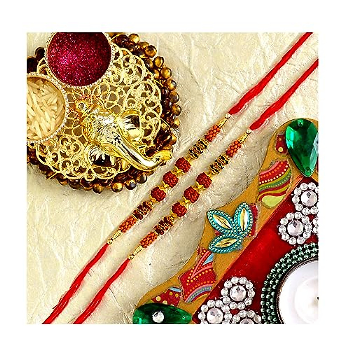 Set of 2 Rakhi Redraksha golden fancy beads thread Rakhi Raksha bandhan - Rakhi for brother