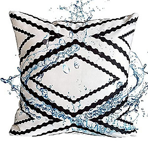 Outdoor Indoor Throw Pillow Cover Waterproof, Boho Black White Square Pillowcases, Decorative Geometry Double Printed Cushion Cover for Garden Patio Tent Couch Sofa Home Decor, Set of 4,18 X 18 Inch
