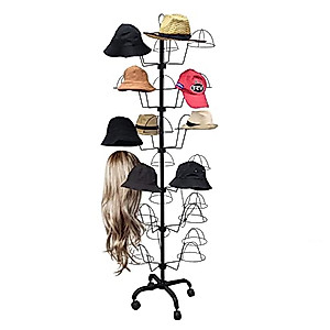 FixtureDisplays 6-Tier Hat Display Rack Free Standing Headwear Wig Rack Metal Floor Rack for Caps, Fits 30 Hats, 22" X 22" X 66" 18164-BLACK
