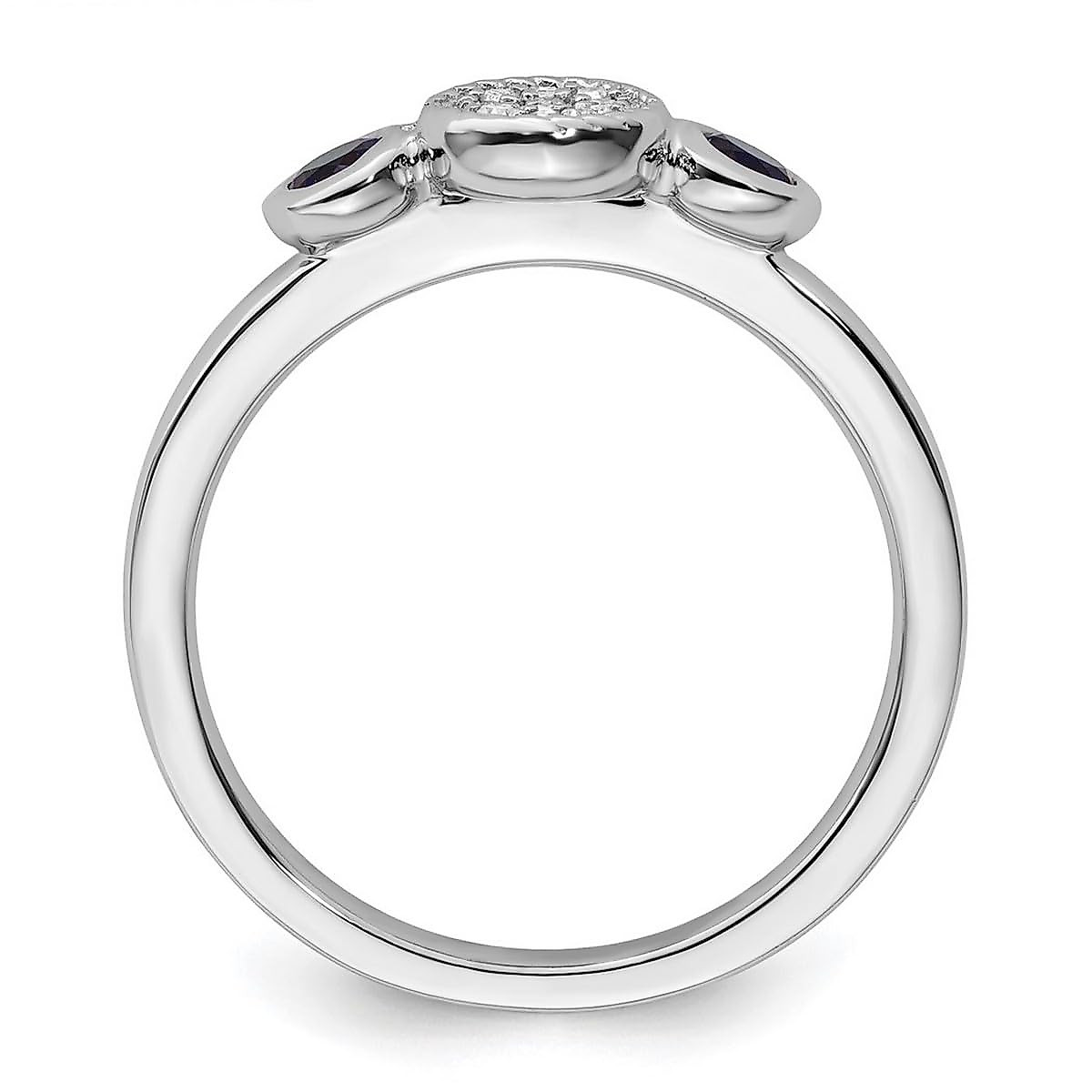 925 Sterling Silver Bezel Polished Prong set Stackable Expressions Db Round Created Sapphire and Dia. Ring Size 8 Jewelry for Women