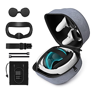 KIWI design Hard Protective Carry Case Compatible with Quest 2, Fit Original Stock Elite Strap Comfort Head Strap (No Battery One), 7 in 1 VR Accessories Travel Game Kit in Bundle