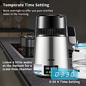 VEVOR Water Distiller 4 L Distilled Water Maker 1.1 Gal Pure Water Distiller with Dual Temperature Display 750W Distilled Water Machine Water Distillers for Home Countertop with Glass Container Gray