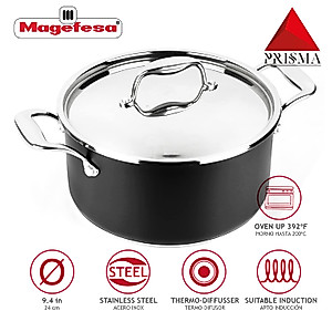 MAGEFESA Prisma – 9.4 inches stew pot, dutch oven with lid, made of 18/10 stainless steel, for all types of kitchens, INDUCTION, easy cleaning, dishwasher and oven safe up to 392ºF