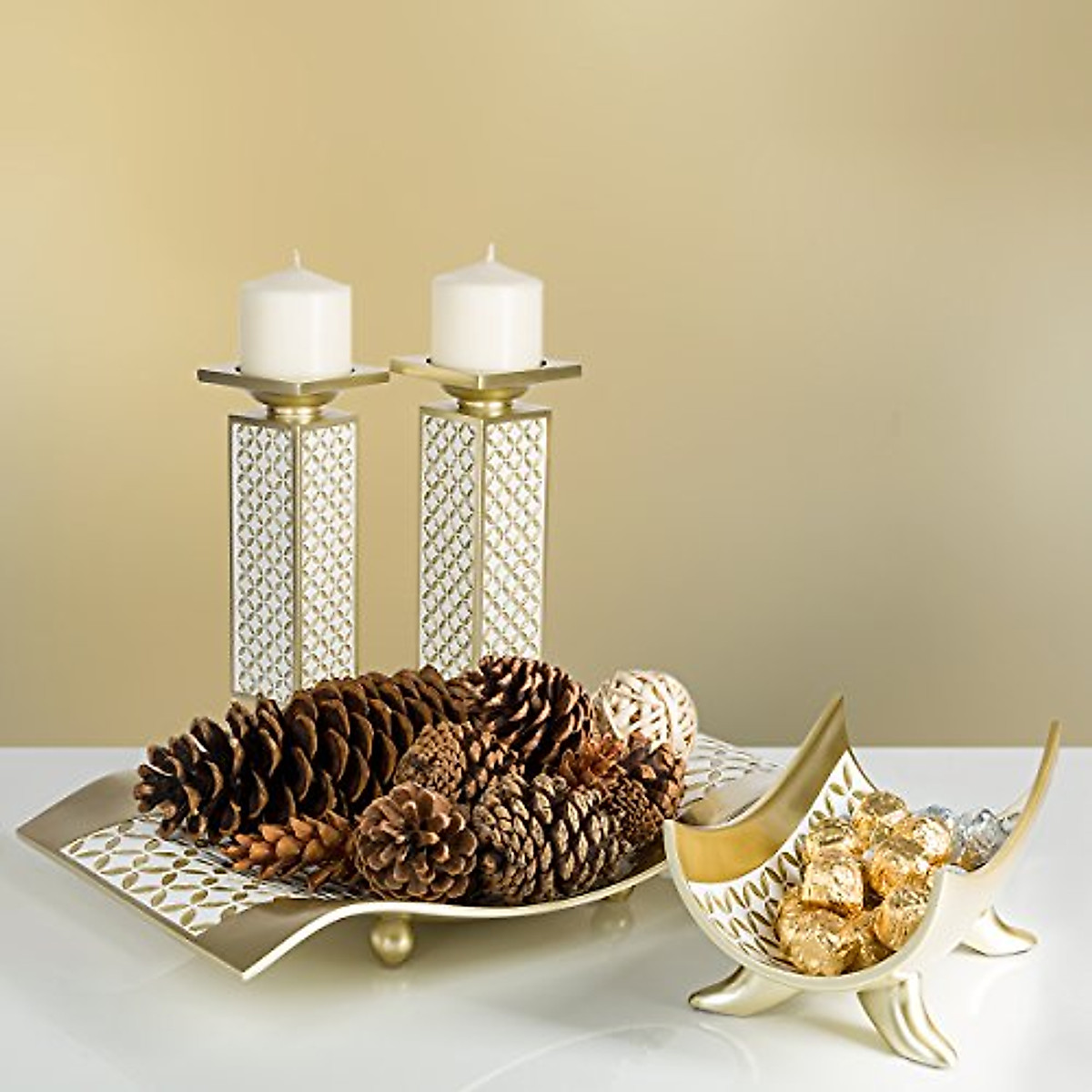 Creative Scents Schonwerk Diamond Lattice Decorative Table Decorations, Centerpieces for Dining/Living Room Table Decor Dish - Best Wedding/Birthday Gift (Gold & White)