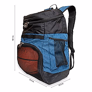 Xelfly Basketball Backpack with Ball Compartment – Sports Equipment Bag for Soccer Ball, Volleyball, Gym, Outdoor, Travel, Team – 2 Bottle Pockets, Includes Laundry or Shoe Bag – 25L (Blue)