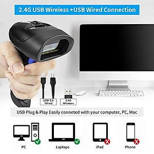 Wireless 1D 2D Barcode Scanner with Stand, NetumScan Portable Automatic QR Code Scanner Supports Screen Scan Handheld CMOS Image Bar Code Reader with USB Receiver for Warehouse POS and Computer
