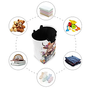Highland Cow Large Laundry Hamper Basket Foldable Funny Tote Bag Laundry Hamper Clothes Storage Bucket Toy Organizer for Laundry, Bathroom, Home Decor
