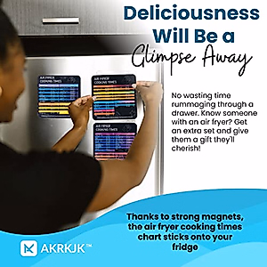 AKRKJK 50 Air Fryer Liners and 3 Magnetic Cheat Sheets - Food-Grade Disposable Air Fryer Parchment Paper Liners - Time-Saving Air Fryer Cheat Sheet Magnets - Cook Cleaner and Faster