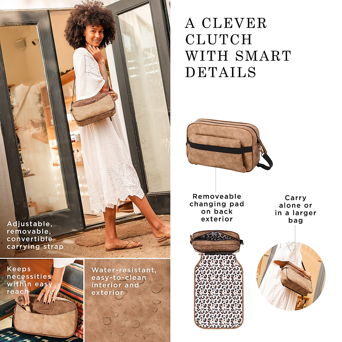 Petunia Pickle Bottom Companion Diaper Clutch | Clutch with Fold-Out Changing Pad | Diaper Clutch | Small Baby Diaper Bag | Stylish Diaper Clutch for On-The-Go Moms and Dads | Brioche