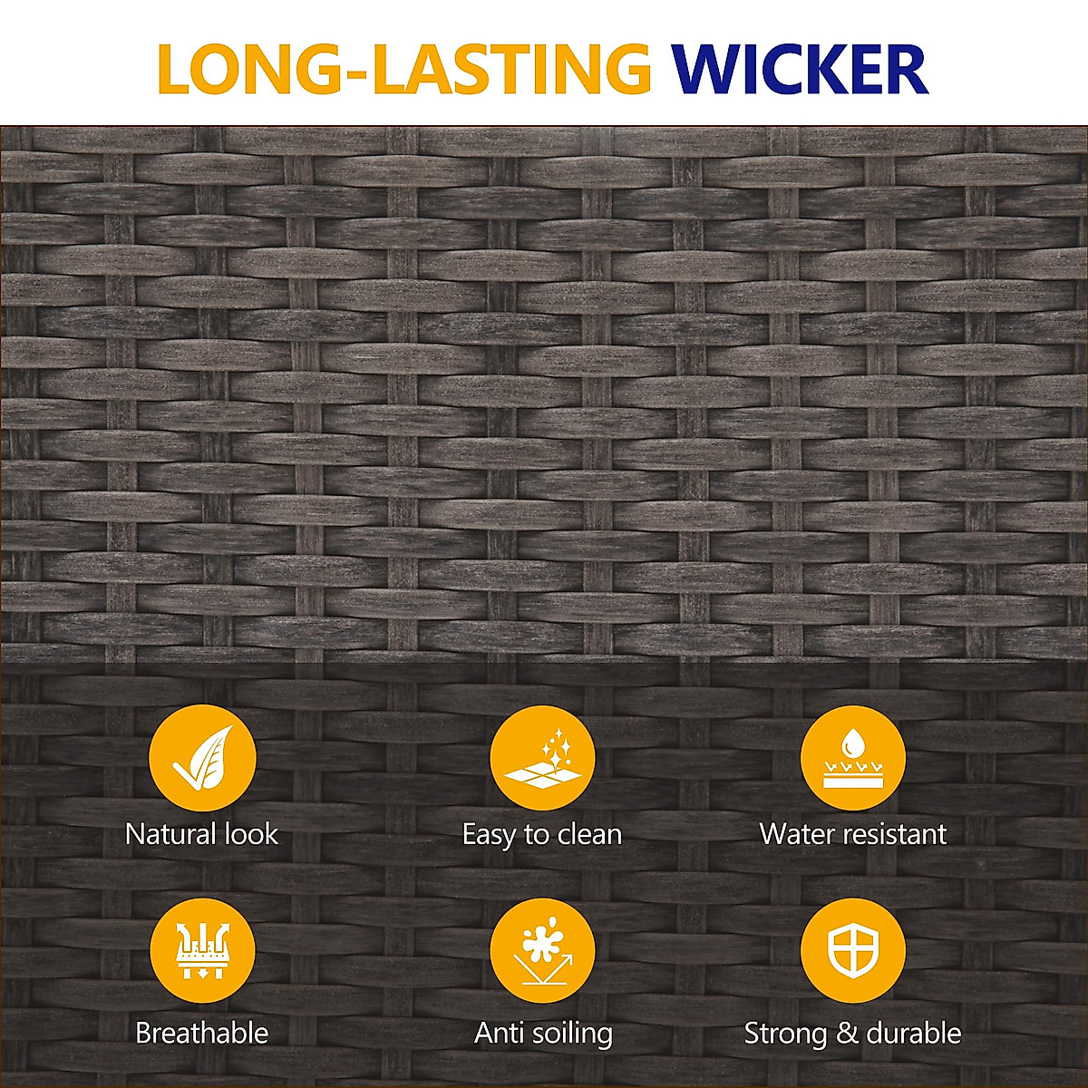 RoyalCraft 4 Piece Outdoor Patio Furniture Set, All-Weather Rattan Wicker Sectional Sofa Set with Glass Coffee Table, Outdoor Conversation Set for Balcony Backyard Porch, Blue Cushion