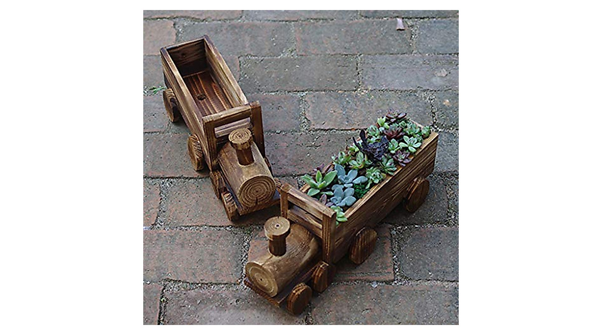 Dsxnklnd Vintage Wooden Train Flower Pot for Succulents