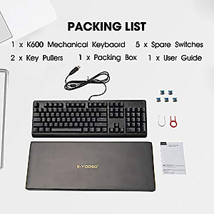 E-YOOSO Mechanical Keyboard K600 Blue Switches 104 Keys Gaming Keyboard 9 Modes LED Backlit Rainbow USB Wired Keyboard for Desktop Computer Laptop Windows PC