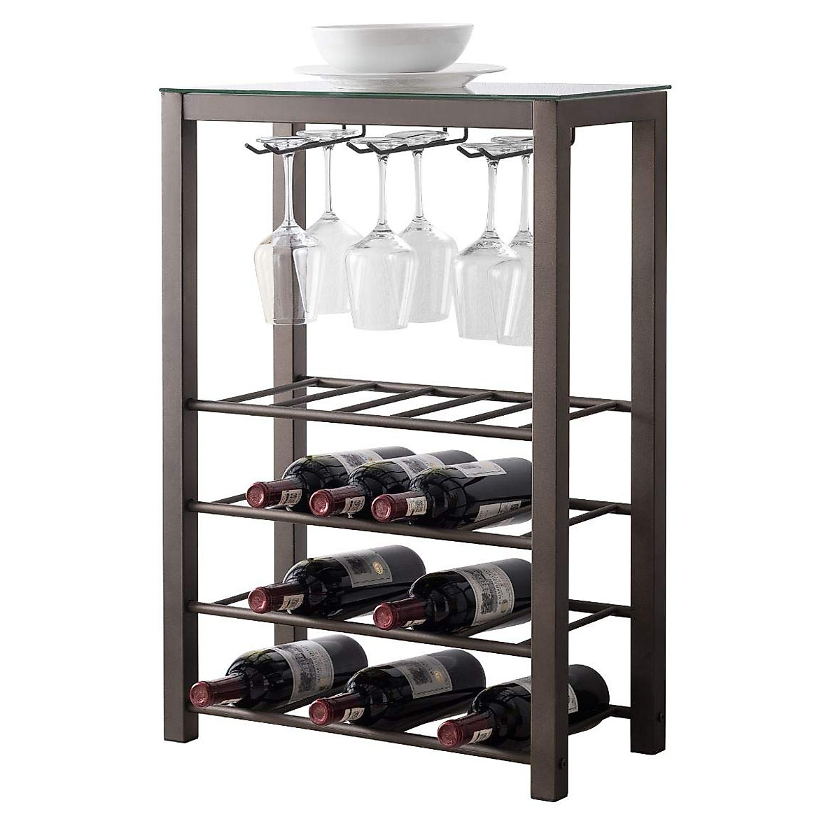 Kings Brand Furniture – Freestanding Floor Wine Rack Storage Table - Hold 20 Bottles with Glasses Holder