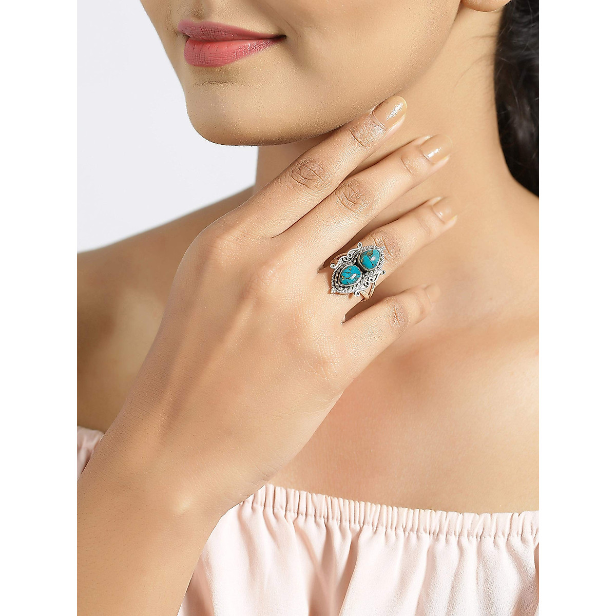 YoTreasure Blue Copper Turquoise Sterling Silver Designer Ring