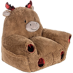 Cuddo Buddies Toddler Plush Buffalo Check Moose Character Chair and Blanket, Toddler-Sized Companion for Reading, Relaxing and Snuggling